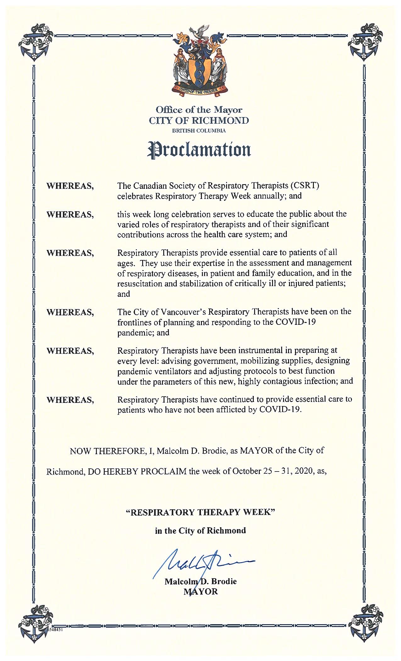 RT Week Recognized Across BC! – BCSRT